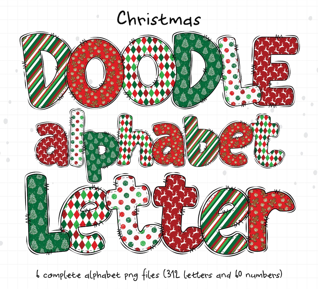 Christmas Doodle Letters, Christmas Clipart, , Candy Cane, Reindeer ...