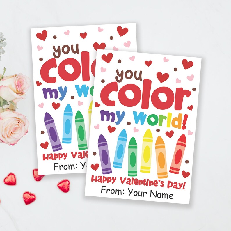 Valentines Day Gift Tags Printable, Color My World Crayon Valentine ...