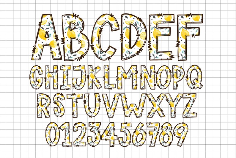 Lemon Summer Doodle Alphabet PNG Bundle Summer PNG Letters | Etsy