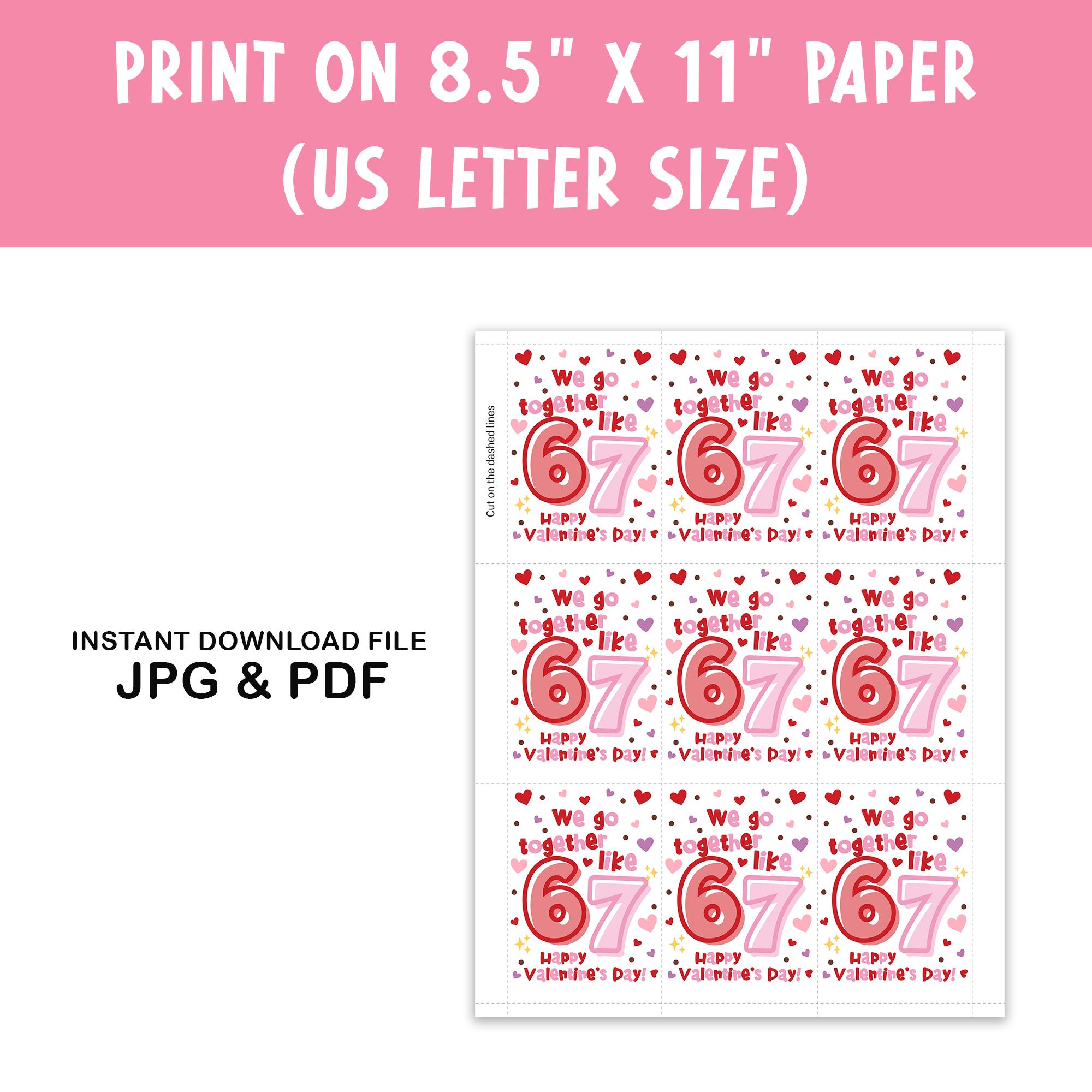 67 Valentine Tags for Kids, We Go Together Like 6 7, Classroom Exchange ...