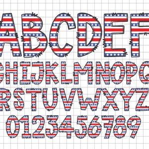 4th of July PNG Letters, Patriotic Doodle Alphabet PNG, Red White Blue ...
