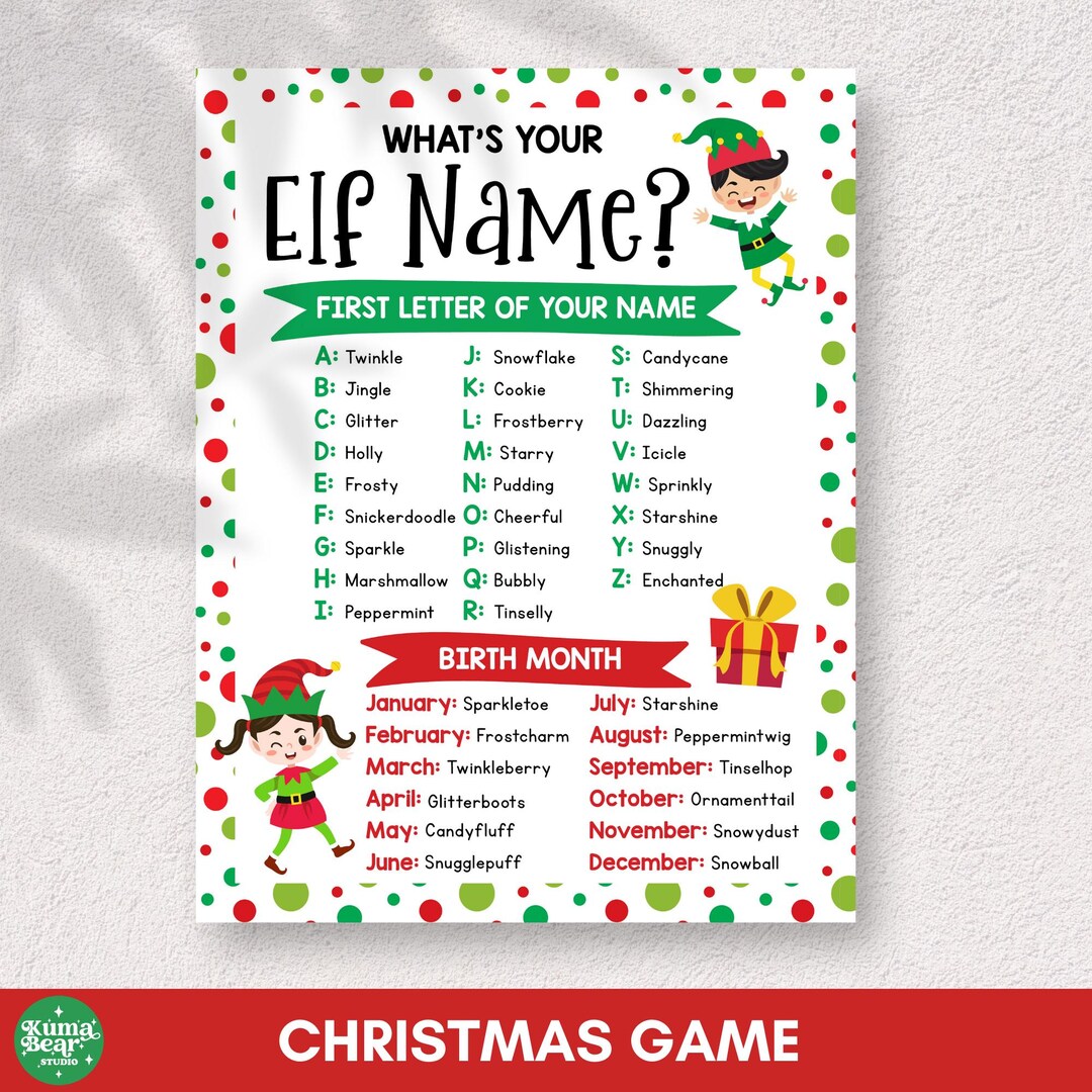Christmas Game Printable Whats Your Elf Name Game, Festive Holiday ...