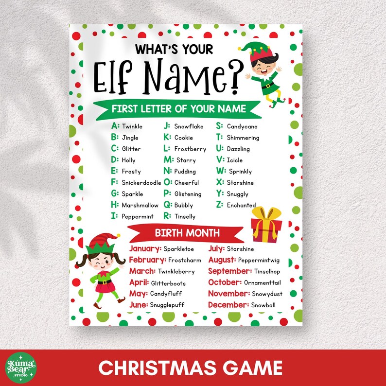 Christmas Game Printable Whats Your Elf Name Game, Festive Holiday ...