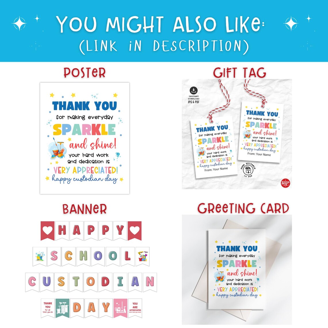 School Custodian Day Gift Tags Printable - Thank You Favor Tags for ...