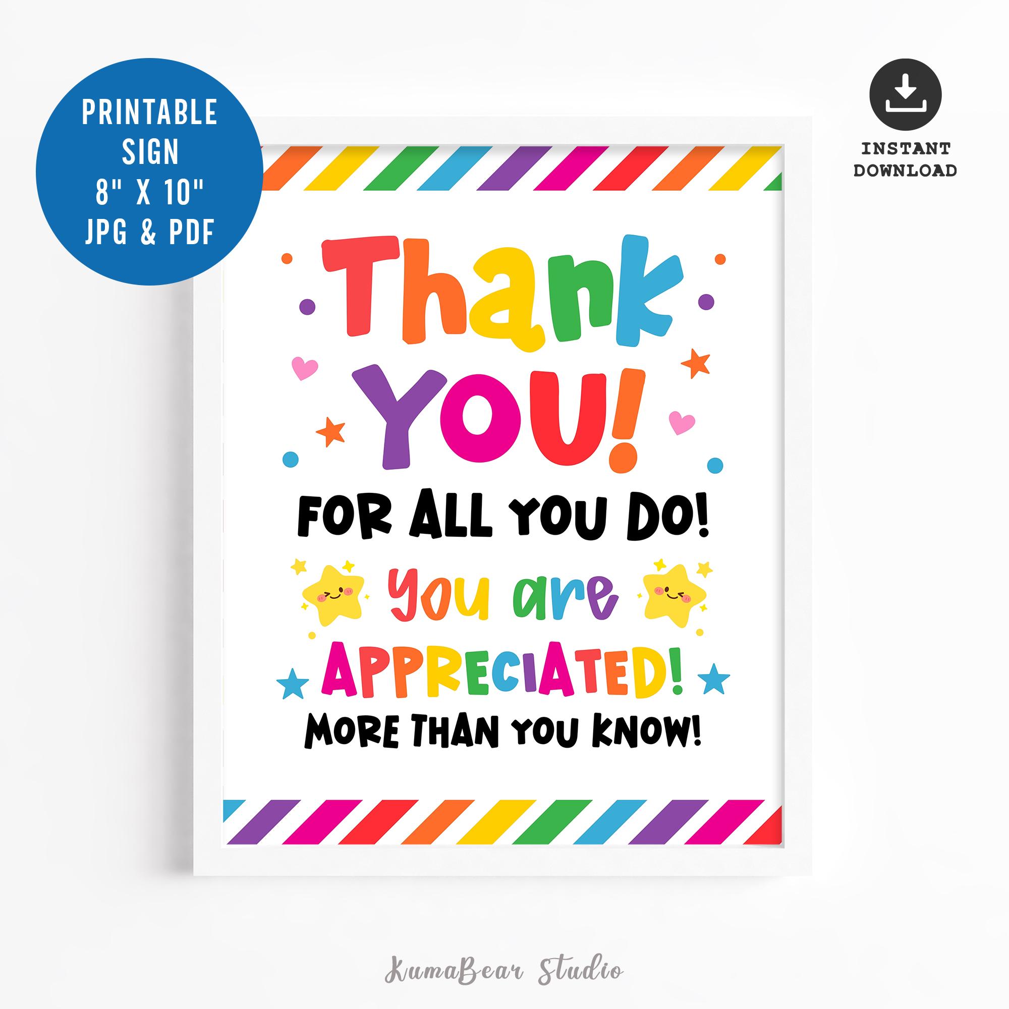 Appreciation Sign, Thank You Poster Printable for Volunteer Coworker ...