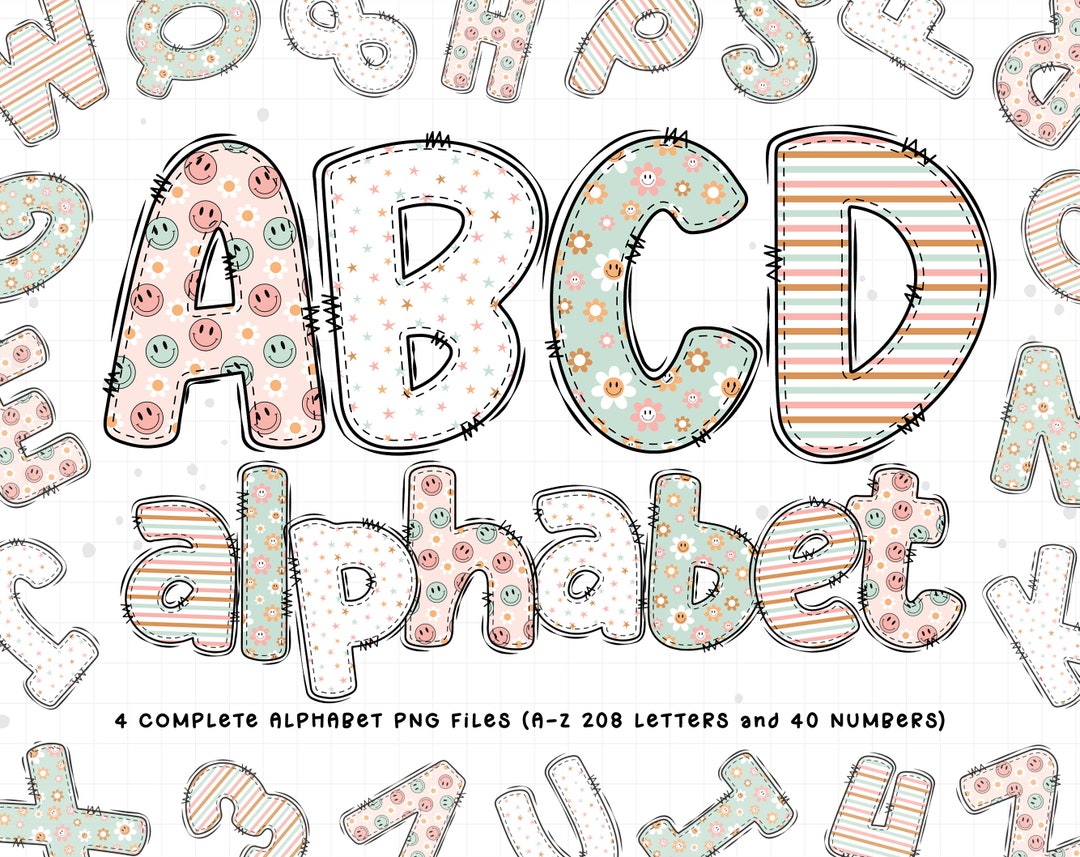 Groovy Smiley Alphabet, Smiley Face PNG, Retro Daisy Smiley Face ...