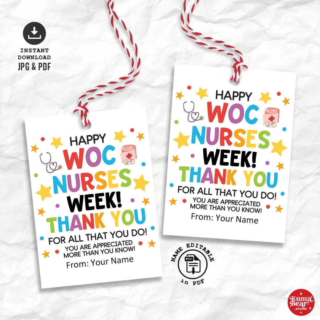 WOC Nurse Week Tag Printable, Thank You Label for Wound Ostomy ...