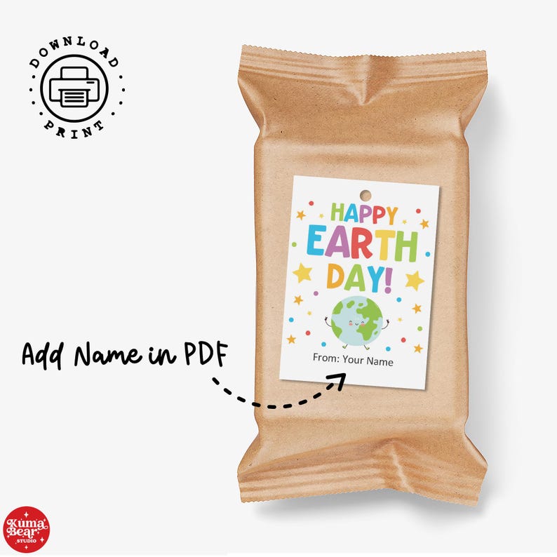 Happy Earth Day Gift Tags Printable, Editable Name (digital Download ...