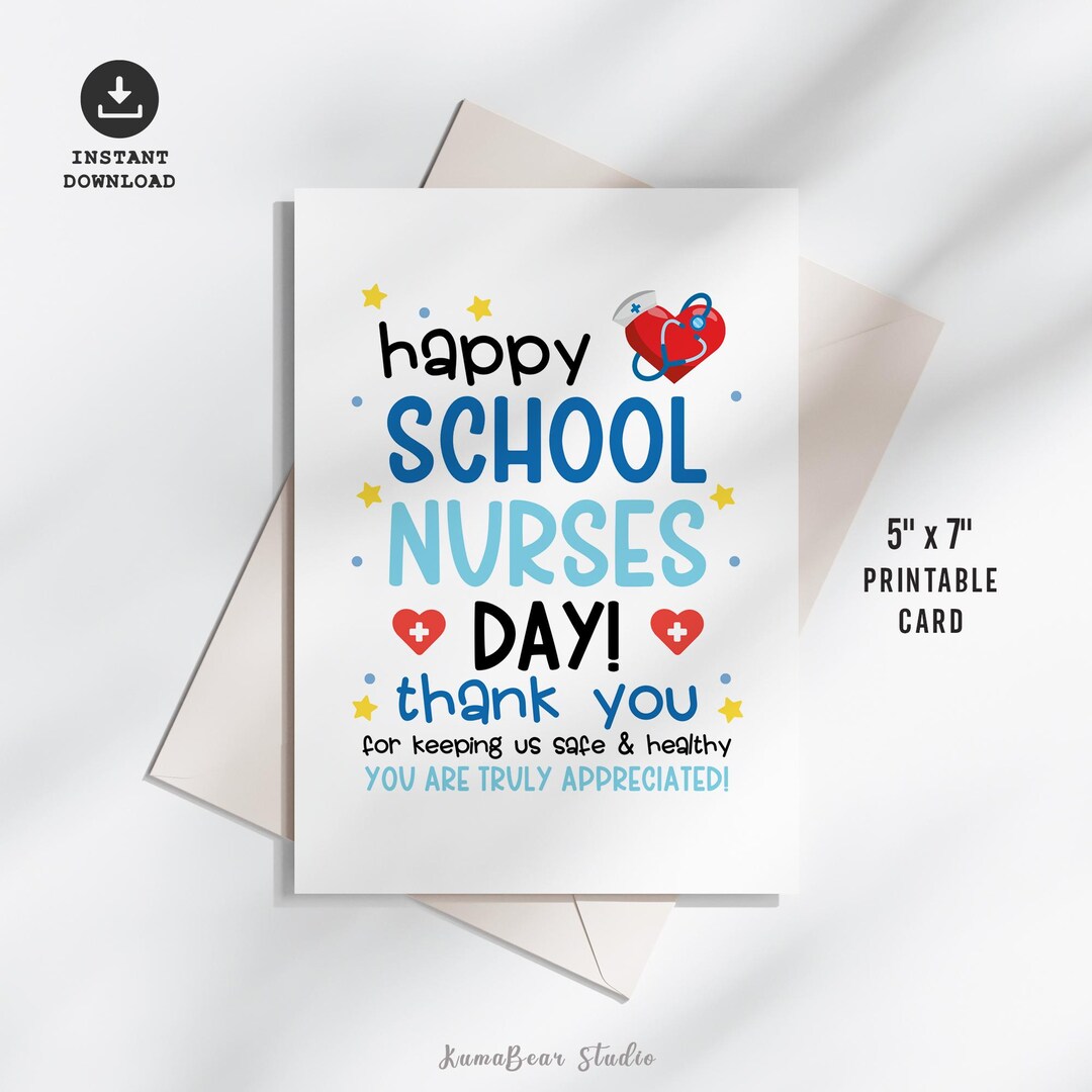 School Nurses Day Card Printable, School Nurse Appreciation Card, Happy ...