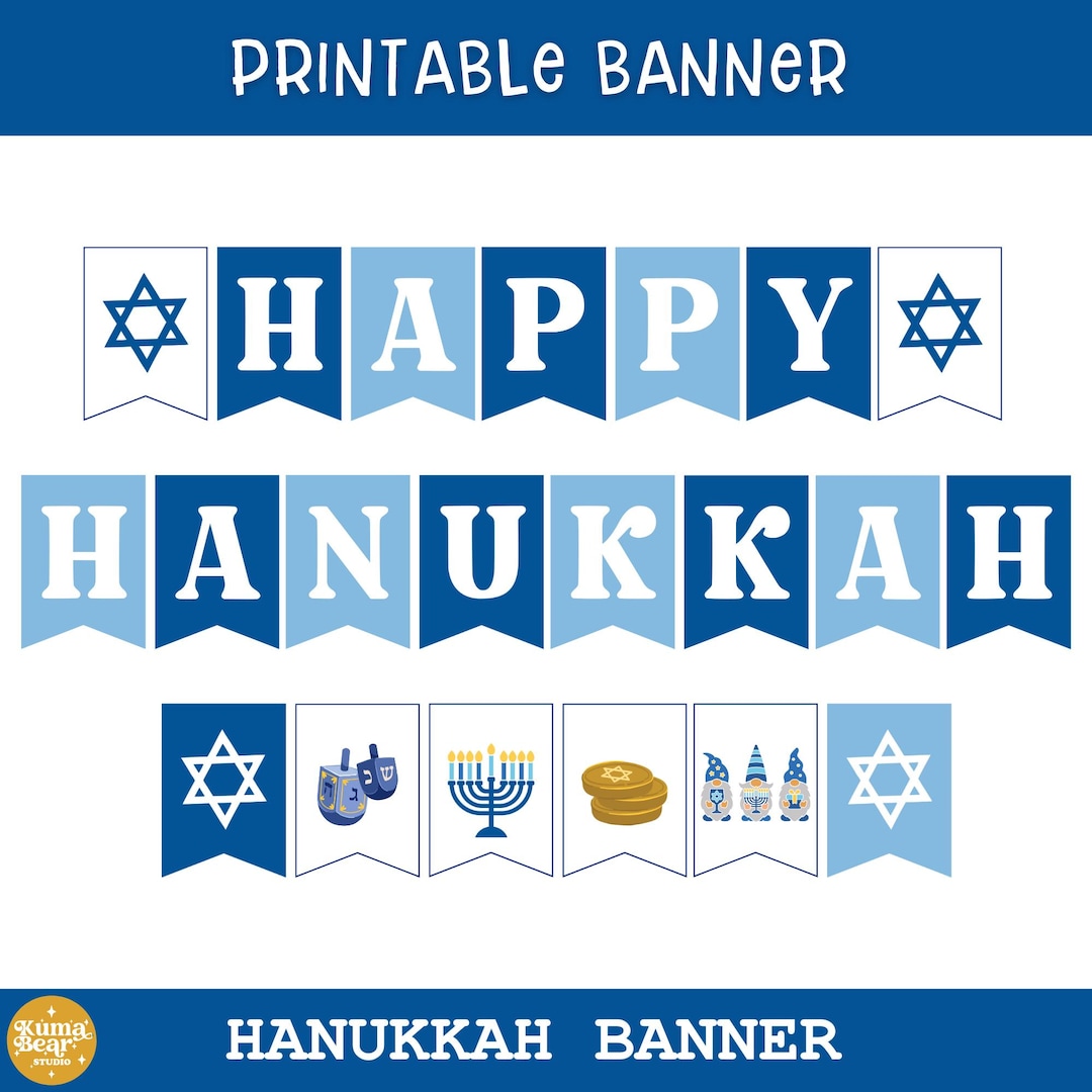 Printable Banner Hanukkah Decorations, Hanukkah Banner, Jewish Holiday ...