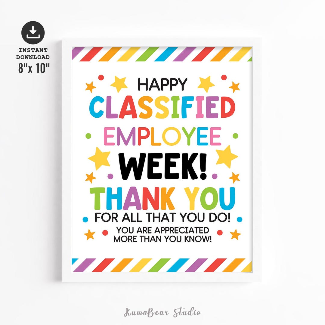 Appreciation Sign, Classified Employee Week Sign Printable, Classified ...