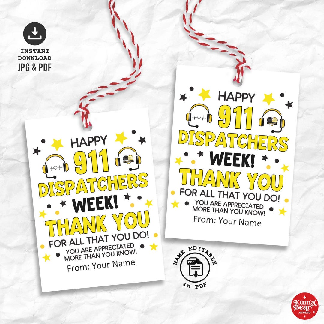 911 Dispatchers Week Gift Tag Printable, Public Safety Staff ...