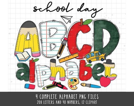 School Doodle Alphabet Bundle School PNG Letters Numbers & - Etsy