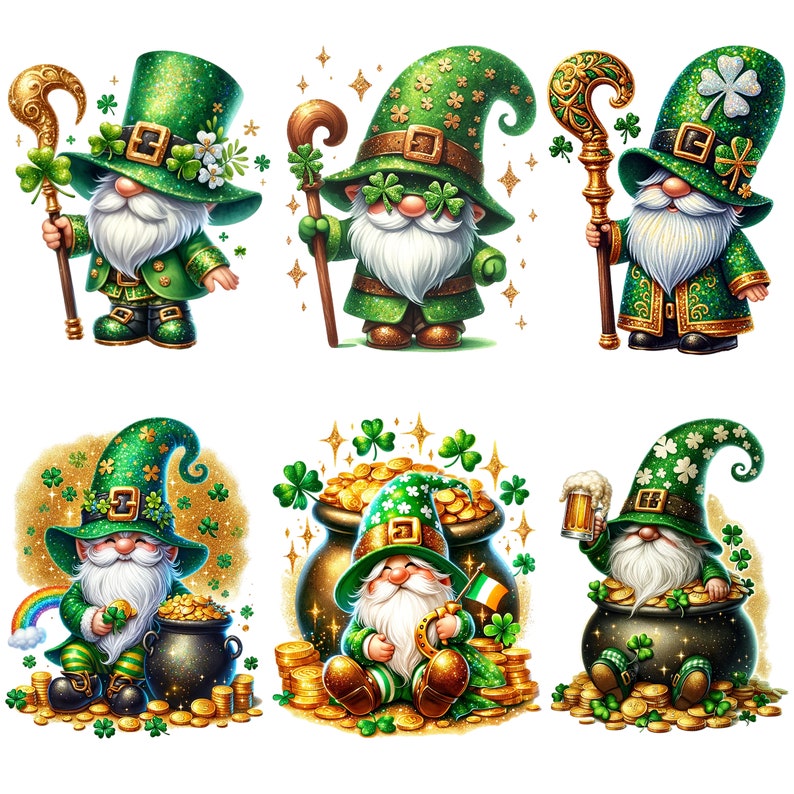 St. Patrick's Day Gnome Clipart, Watercolor Saint Patricks Gnomes, St ...