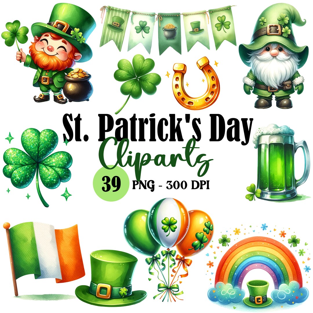 St. Patrick's Day Clipart, Cute Gnome, Leprechaun, Shamrock, Irish Clip ...