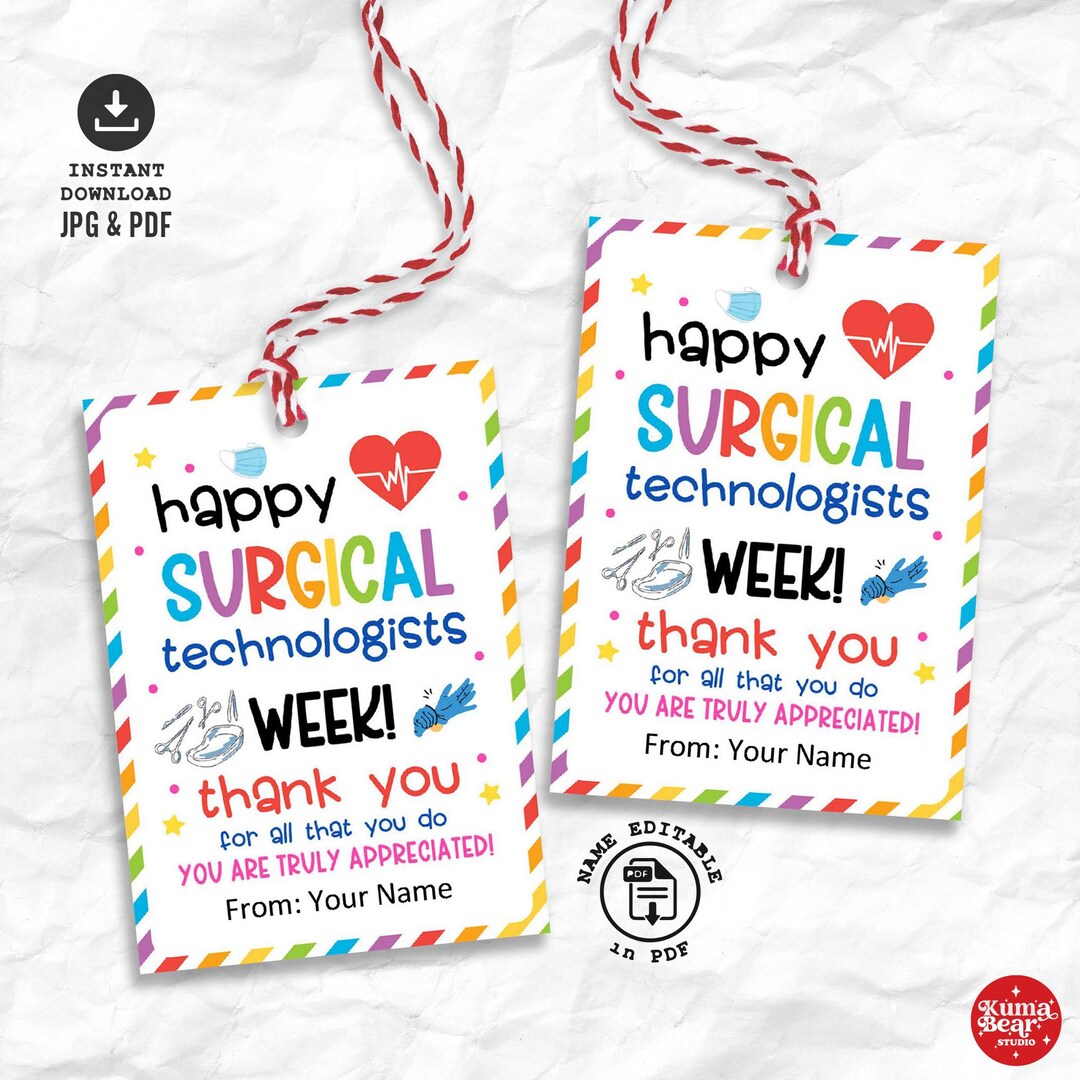 Surgical Technologists Week Gift Tags – Printable Surgical Tech ...