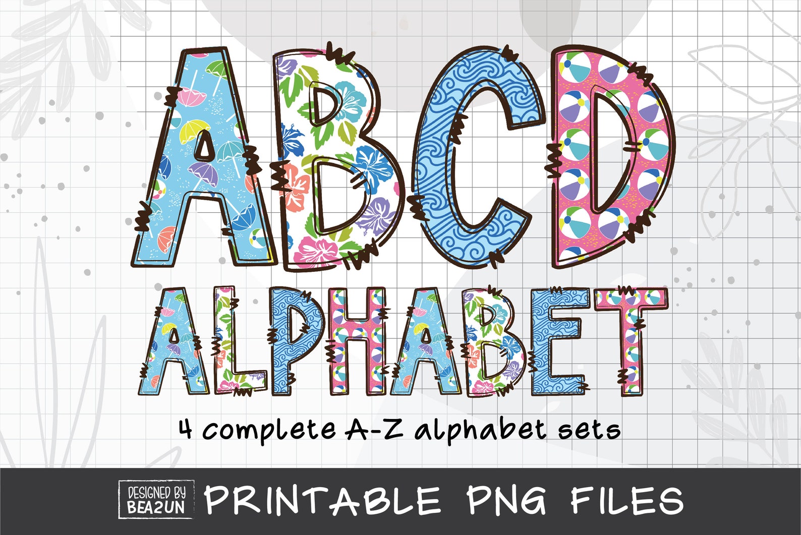 Summer Doodle Alphabet Bundle Summer PNG Letters Beach - Etsy