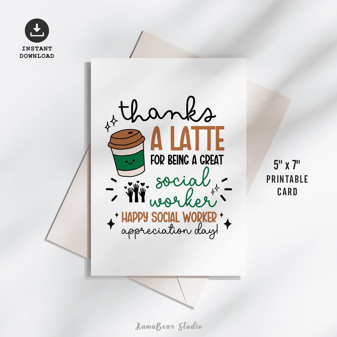 Social Work Day Cards Thanks A Latte Coffee Gifts, Worker Appreciation ...