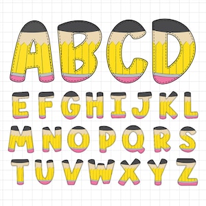 School Doodle Alphabet Bundle, School PNG Letters, Numbers ...