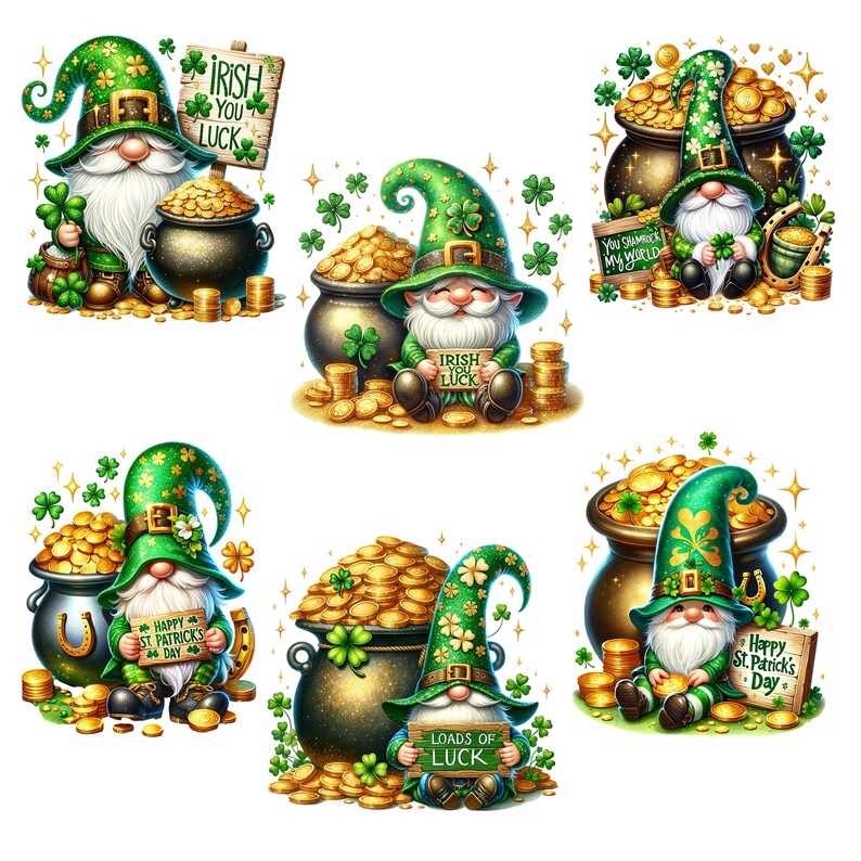St. Patrick's Day Gnome Clipart, Watercolor Saint Patricks Gnomes, St ...