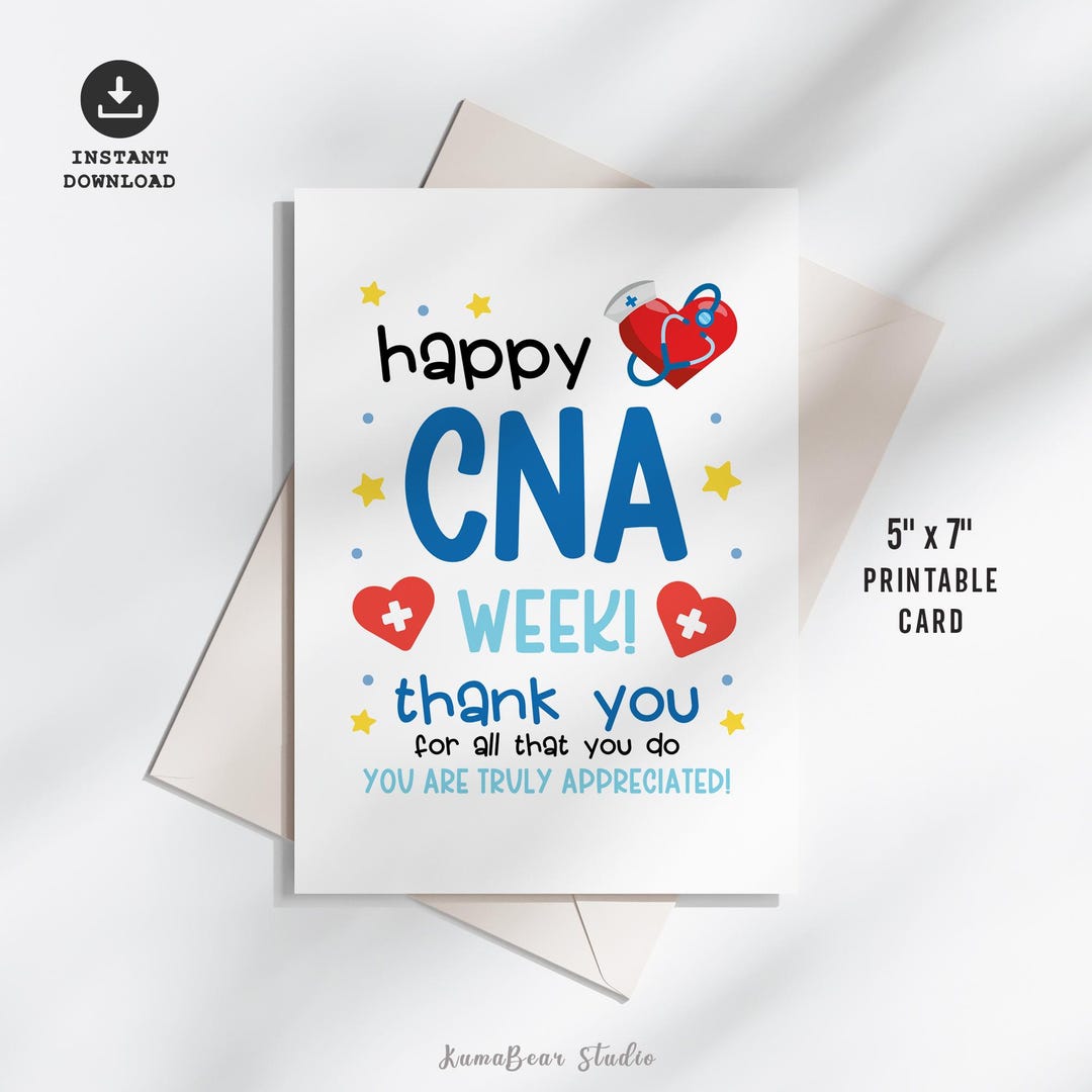 CNA Week Thank You Card Printable: Nursing Assistant Appreciation (PDF ...