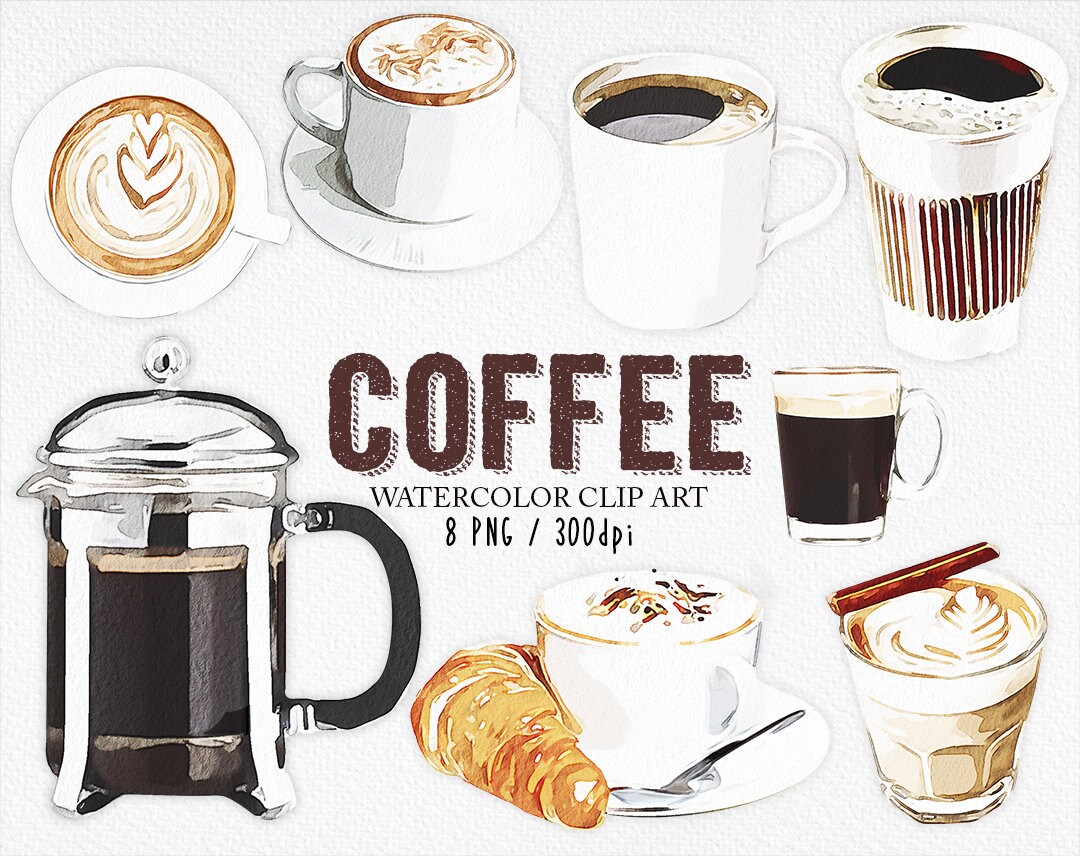 Coffee Watercolor Clipart Coffee Shop Cafe and Pastries Coffee | Etsy