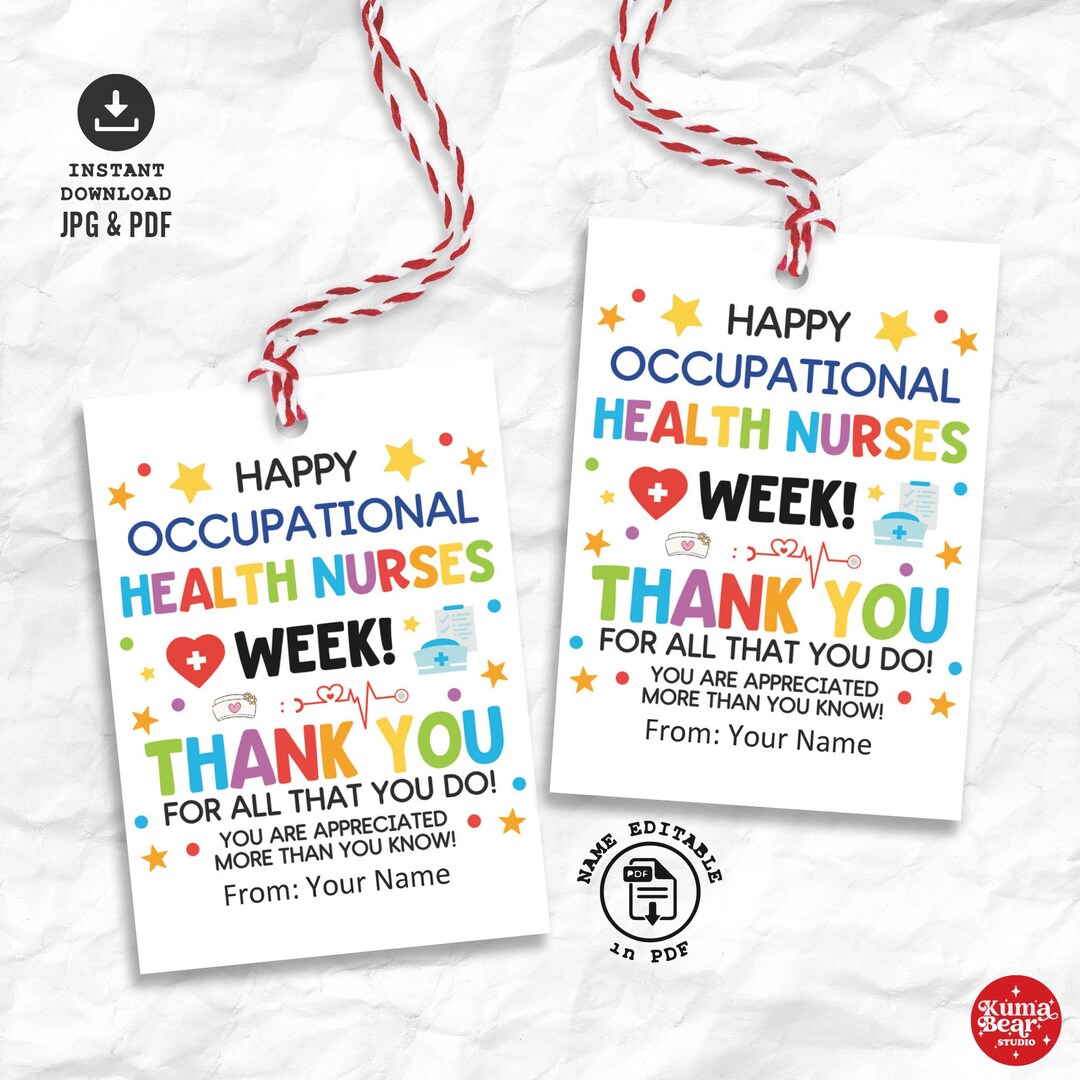 Occupational Health Nurses Week Gift Tag Printable, OHN Week Printable ...
