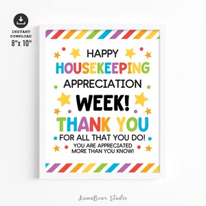 Housekeeping Appreciation Week Poster - Staff Thank You Sign, 8x10 PDF ...