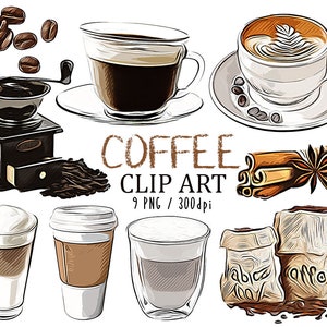Coffee Cup Clipart Set Coffee Shop Cafe and Pastries Coffee - Etsy