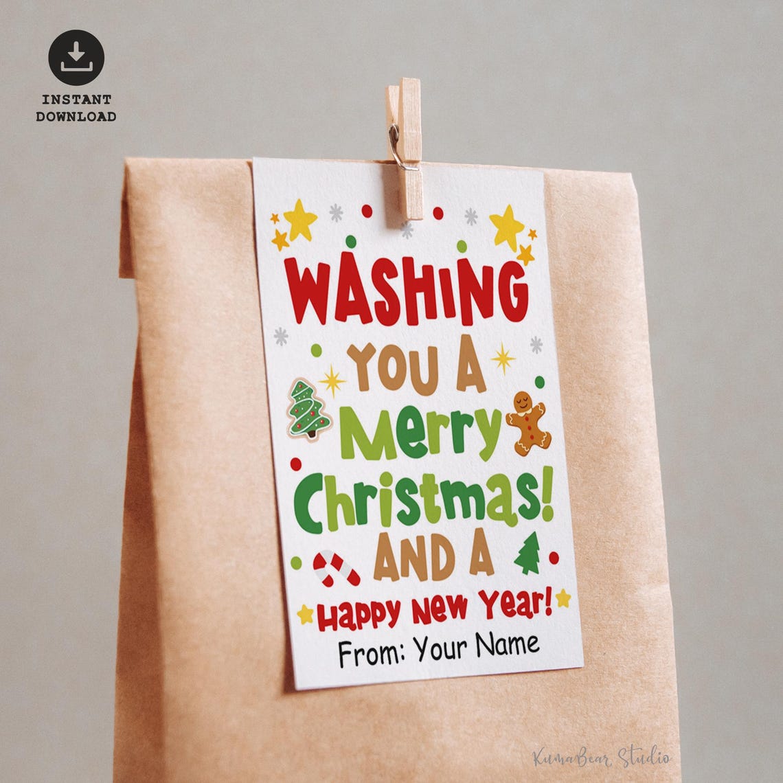 Washing You a Merry Christmas Tags Printable Soap Gift Label, Happy New ...
