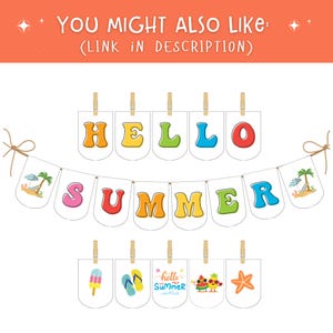 Hello Summer Banner Printable, Colorful Summer Party Decoration ...