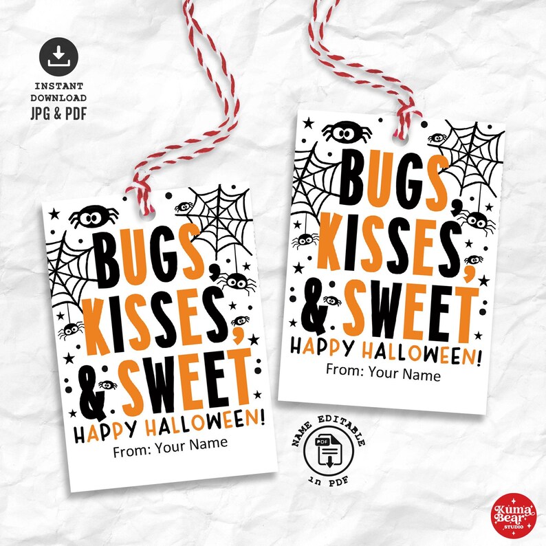 Bugs Kisses Sweet Halloween Wishes Gift Tags, Spider Treat Tags Teacher ...