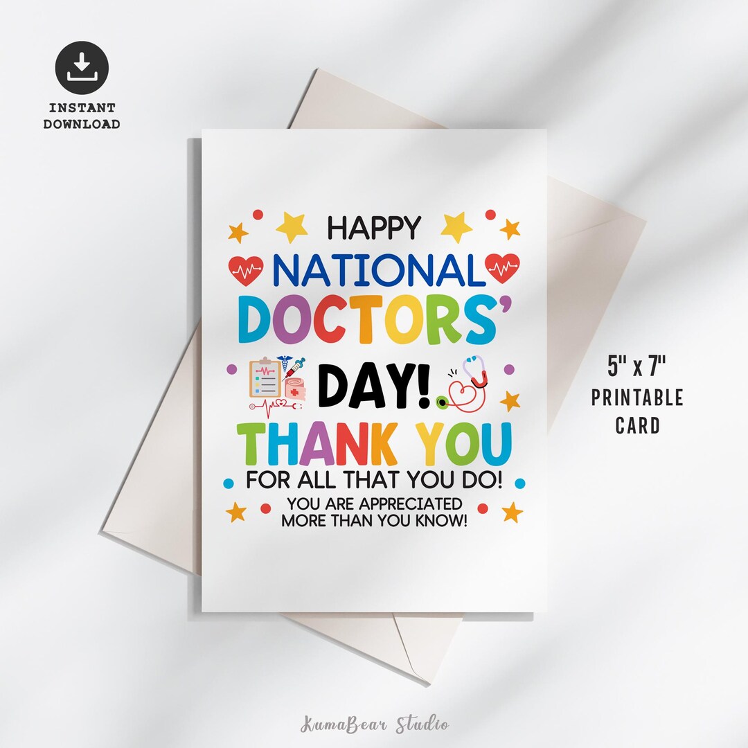 National Doctors Day Card Printable, Happy Doctors' Day Cards, Doctors Day Printable Card, Thank ...