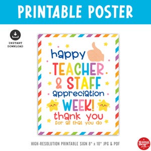 Teacher and Staff Appreciation Sign Printable, Teacher Appreciation ...