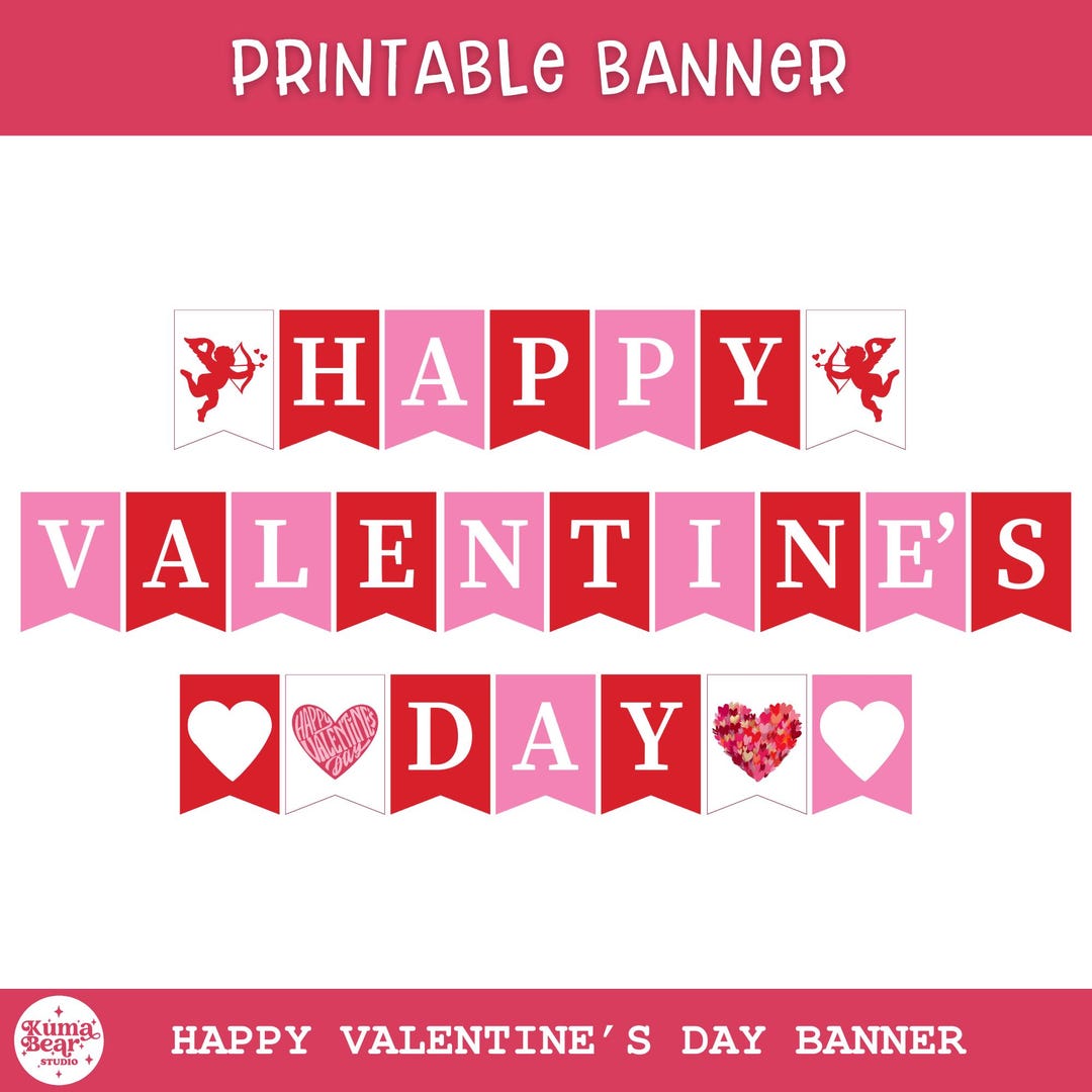 Valentine's Day Printable Banner Valentine Decor, Valentines Day ...