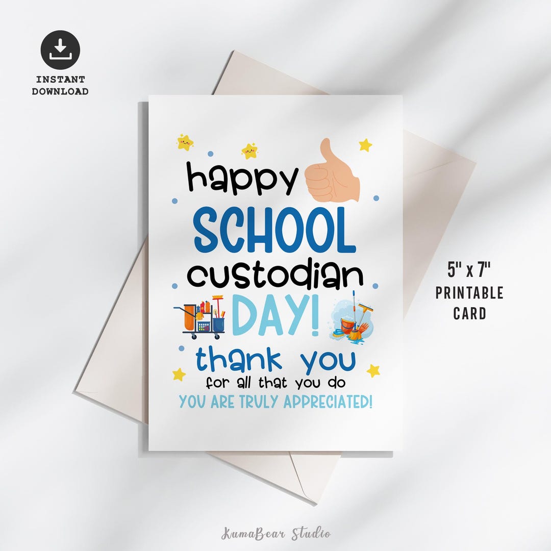 School Custodian Day Card - Printable Thank You Greeting Card 5x7 for ...