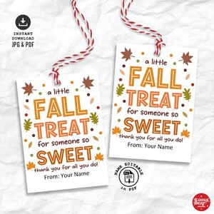 Fall Treat Gift Tags Printable, Thank You for Someone Sweet, Teacher ...