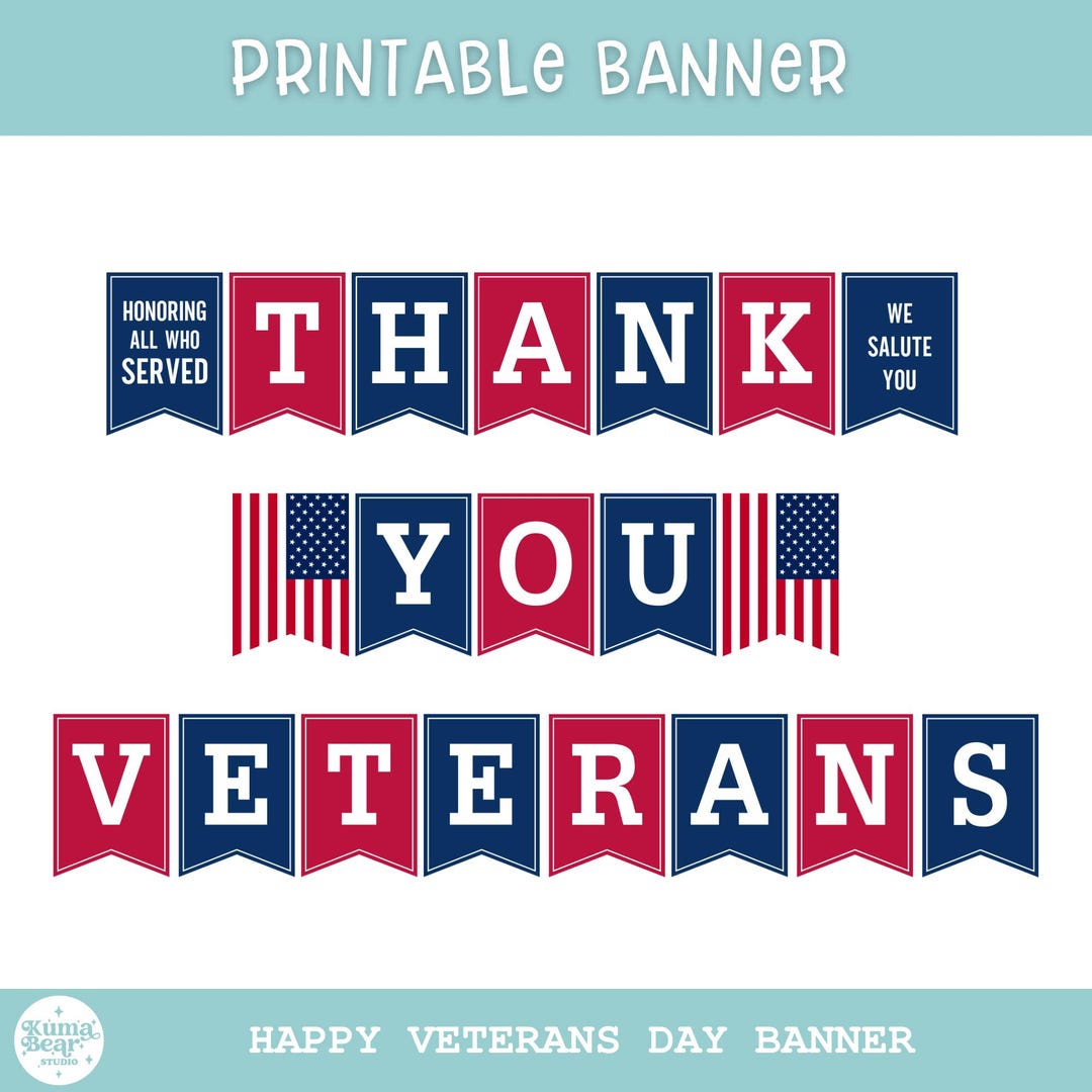 Thank You Veterans Banner, Veterans Day Printable, Patriotic Red White ...