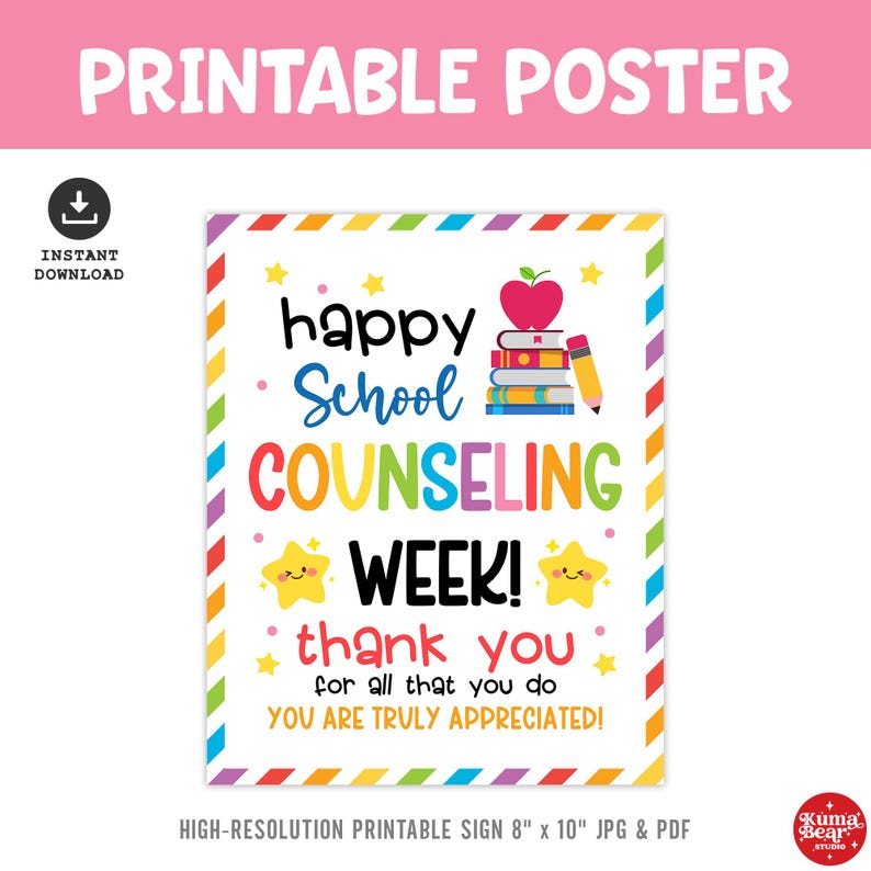 School Counseling Week Printable Poster, School Counselor Thank You ...