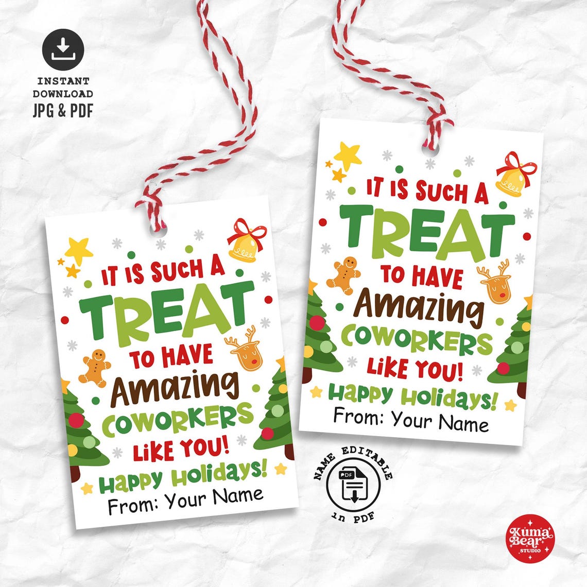 Coworker Christmas Gift Tags Printable, Thank You Favor Tag for Staff ...