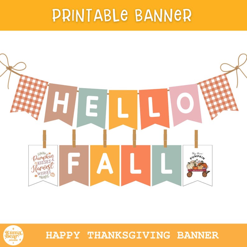 Hello Fall Banner Printable: Pastel Autumn Decor (PDF Download) - Etsy