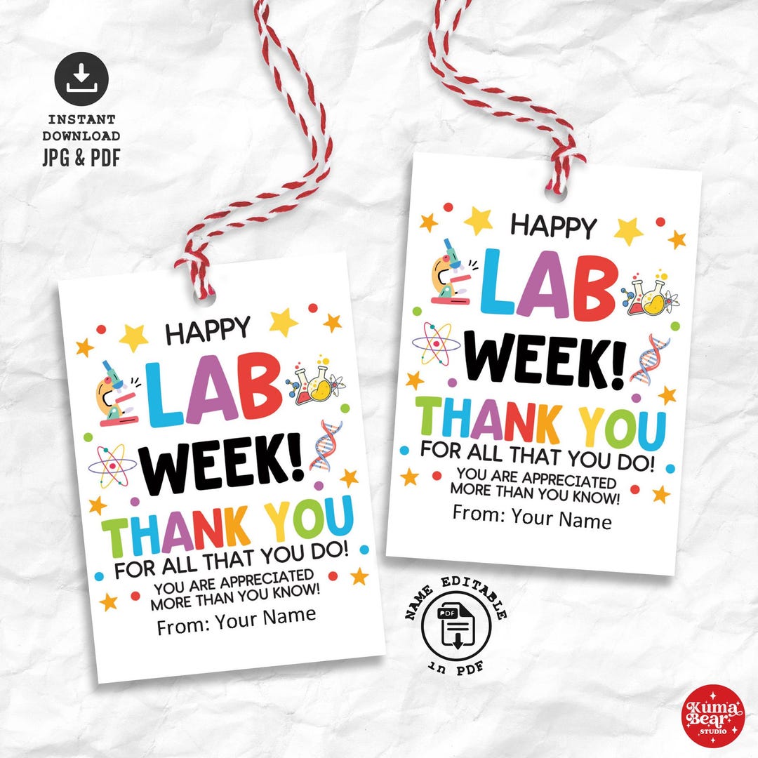 Lab Week Tag Printable, Thank You Label for Medical Lab Professionals ...