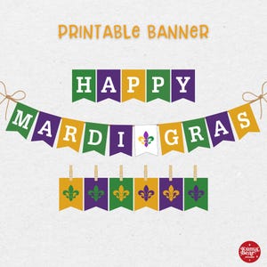 Mardi Gras Banner Printable, Mardi Gras Party Decor, Fat Tuesday ...