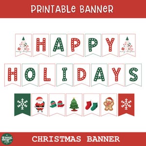 Happy Holidays Banner Printable Festive Christmas Holiday Banner ...