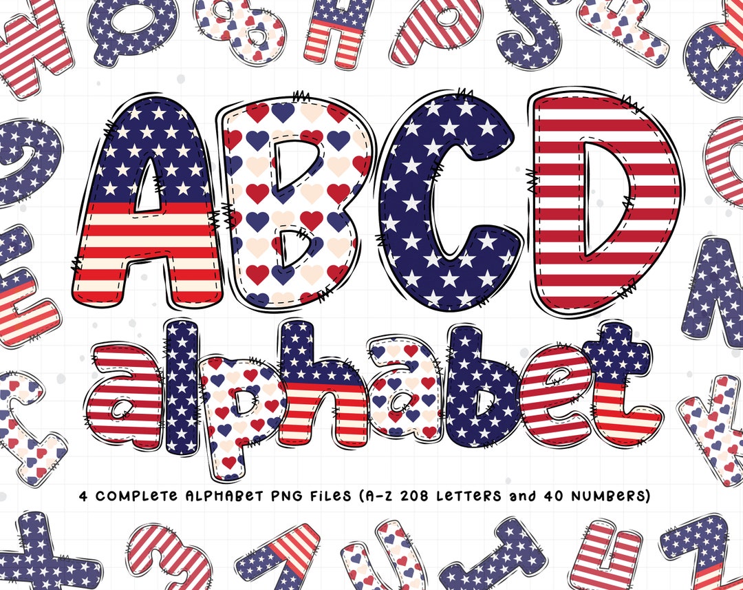 4th of July PNG, Patriotic Doodle Alphabet Bundle, 4th of July Alphabet ...