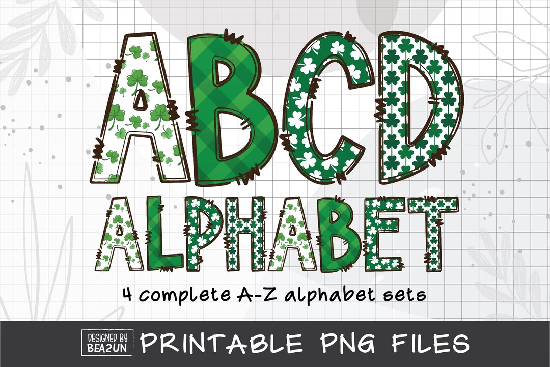 St Patricks Day Doodle Letters Bundle, St Patrick's Day Alpahbet PNG ...