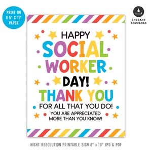 Social Work Day Signs, Social Worker Appreciation Day Poster Printable ...