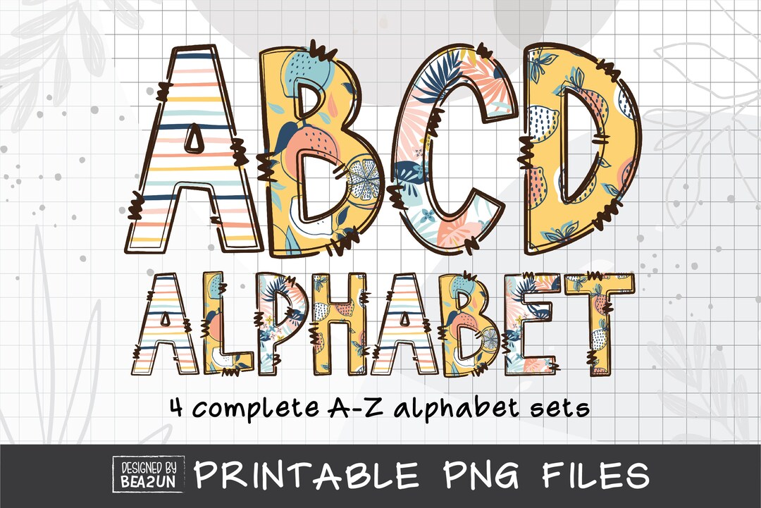 Summer Doodle Hand Drawn Letters, Alphabet A Z Set for Sublimation ...
