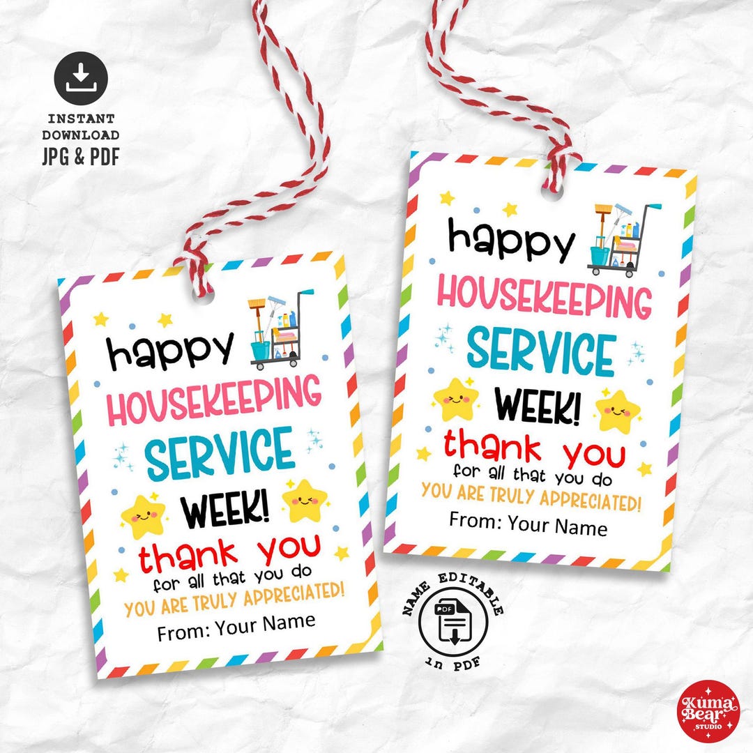 Housekeeping Service Week Gift Tags Printable - Thank You Tags for ...