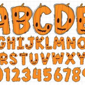Halloween Pumpkin Alphabet Letters PNG, Halloween Doodle Letters ...